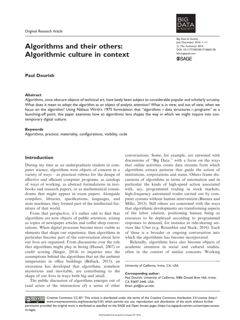 Algorithms and Their Others: Algorithmic Culture in Context: Paul ...