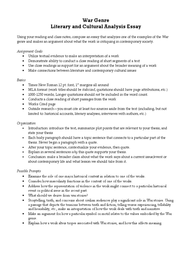 War Genre Analysis Essay | PDF | Essays | Thesis