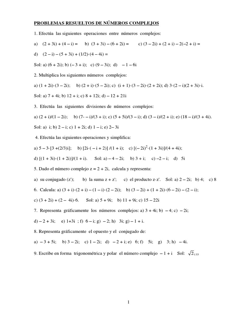 Problemas Resueltos de Números Complejos | PDF | Número complejo ...