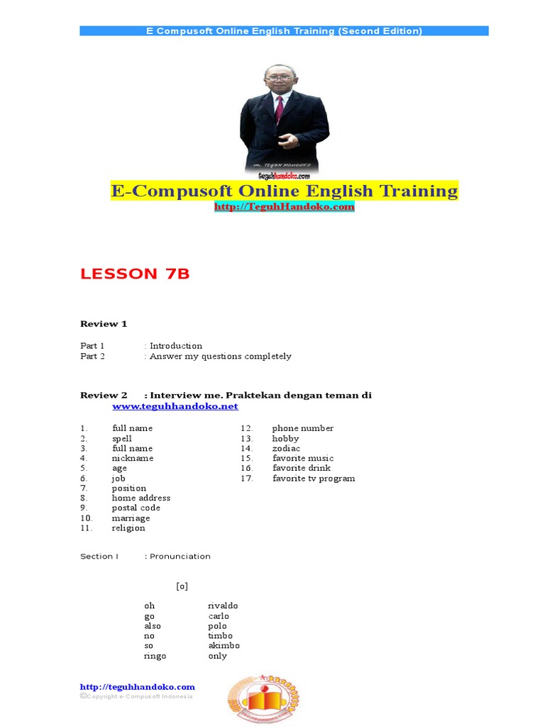 E-Compusoft Online English Training: Lesson 7B | PDF