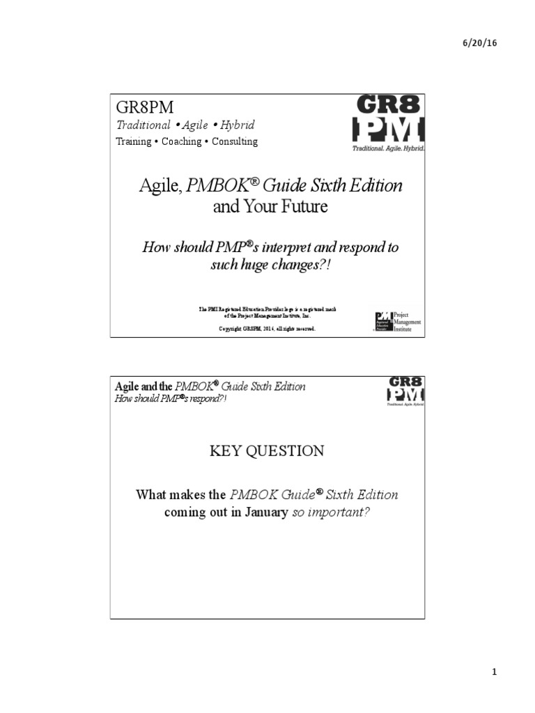 2016 June Agile, Pmbok 6th & Pmps v2016 06 Handouts | PDF | Agile ...
