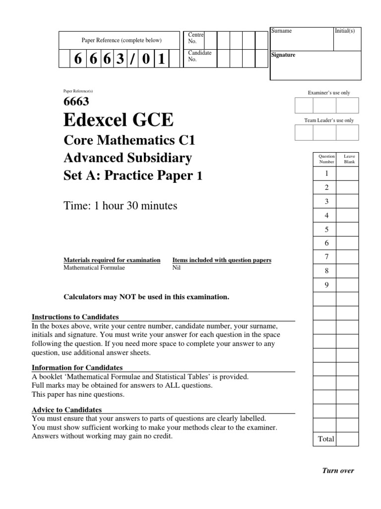 C1 Practice Paper A1 | PDF | Area | Inequality (Mathematics)