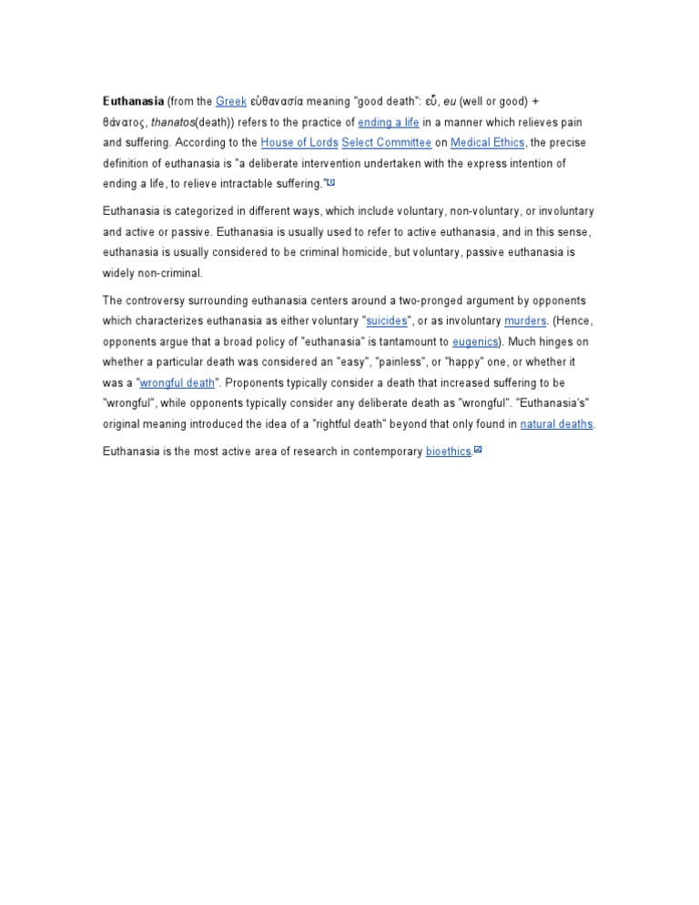 Greek Origins of Euthanasia Meaning | PDF