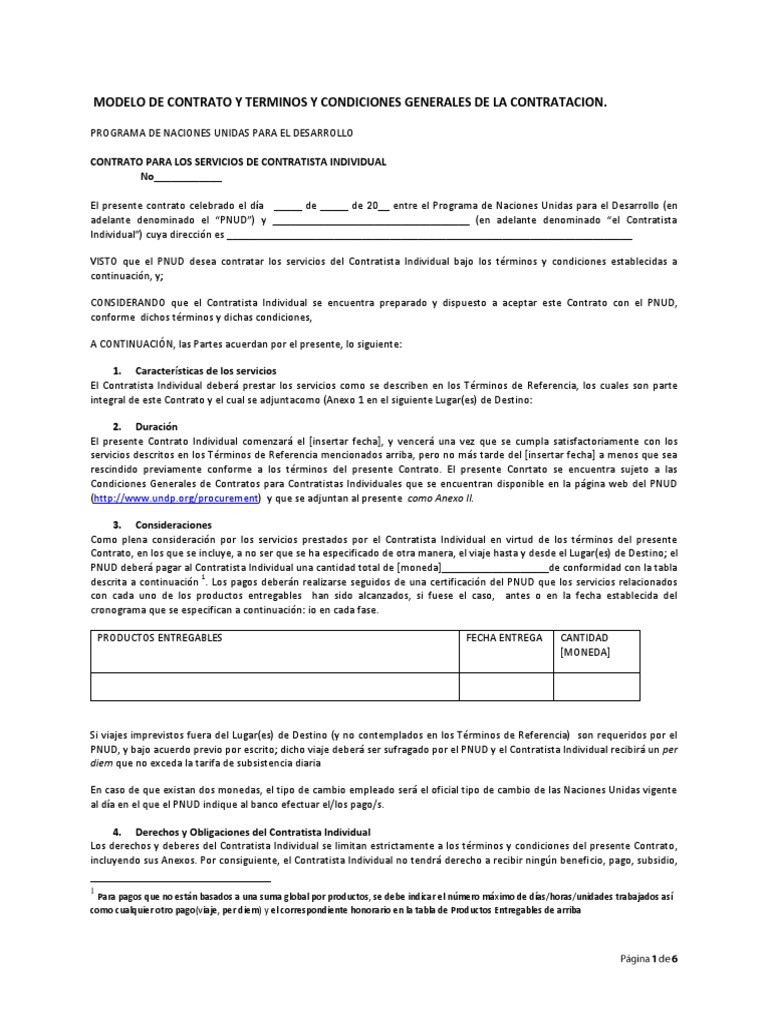 Modelo de Contrato y Terminos y Condiciones Generales de La ...
