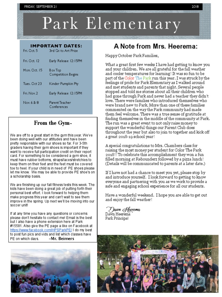 Park Elementary October Newsletter 2018 | PDF | Shoe | Foods