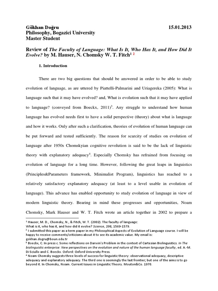 Review of The Faculty of Language What I PDF | PDF | Origin Of Language ...