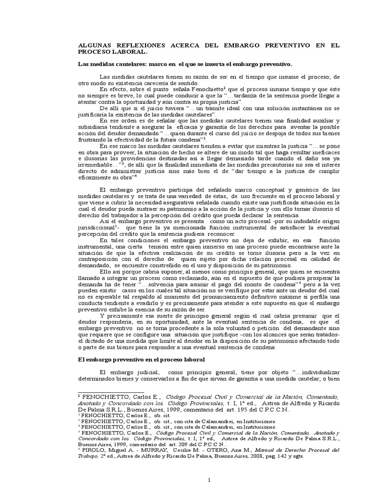 Embargo Preventivo en Procesos Laborales | PDF | Mandato | Ley procesal