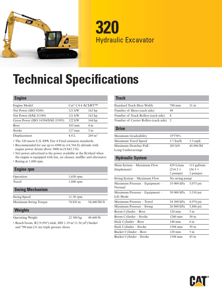 Technical Specifications: Hydraulic Excavator | PDF | Horsepower | Elevator