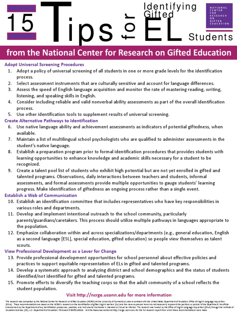 Gifted EL 15 Tips | PDF | Intellectual Giftedness | Educational Assessment