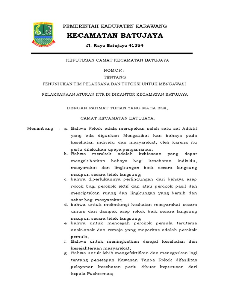 Penunjukan Tim Pengawas KTR Batujaya | PDF