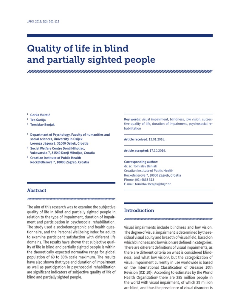 03 Quality of Life in Blind | PDF | Visual Impairment | Quality Of Life