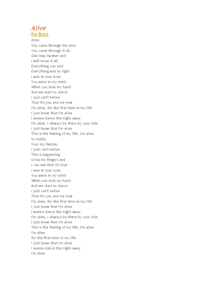 Da Buzz - Alive Lyrics | PDF