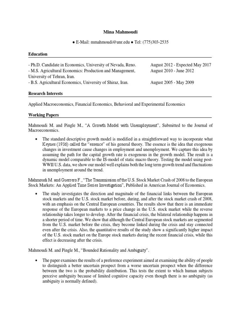 CV - Mahmoudi CV | PDF | Macroeconomics | Economics