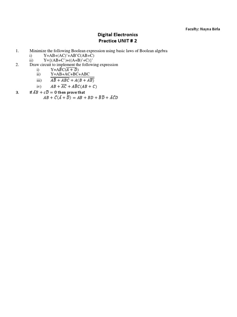 Boolean Algebra Practice Tasks | PDF