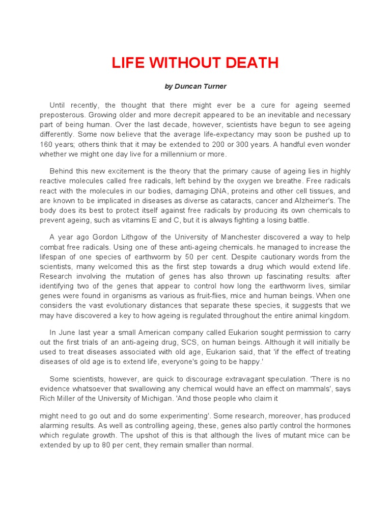 Life Without Death: by Duncan Turner | PDF | Ageing | Radical (Chemistry)