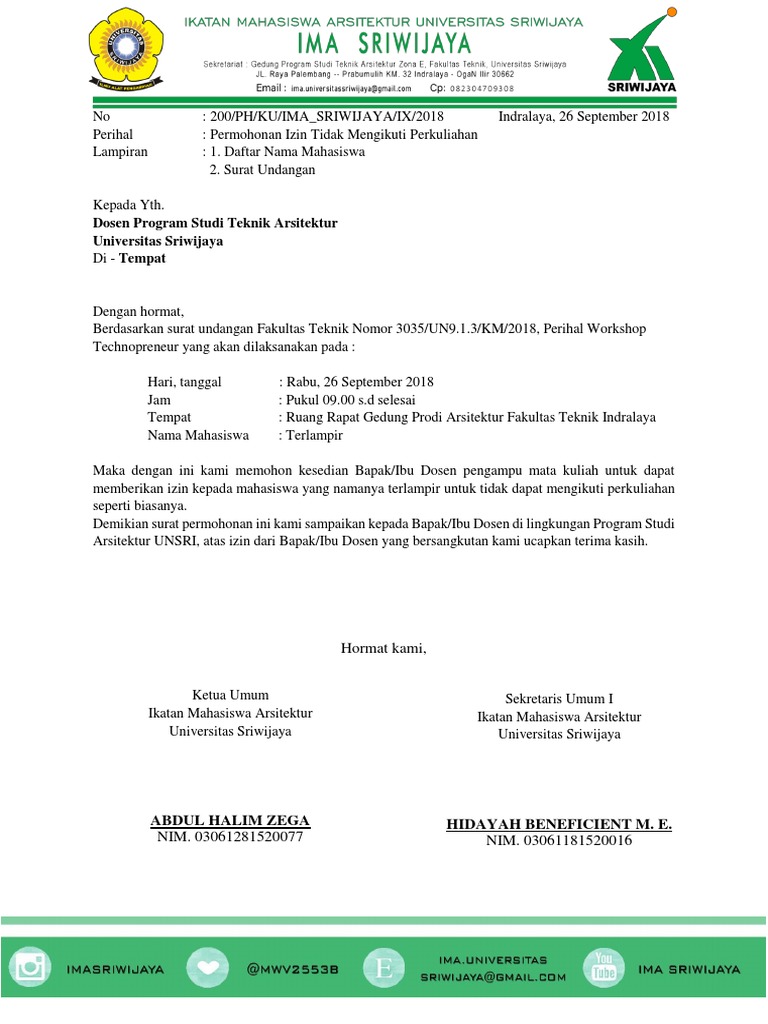 200 Permohonan Izin Tidak Mengikuti Perkuliahan | PDF