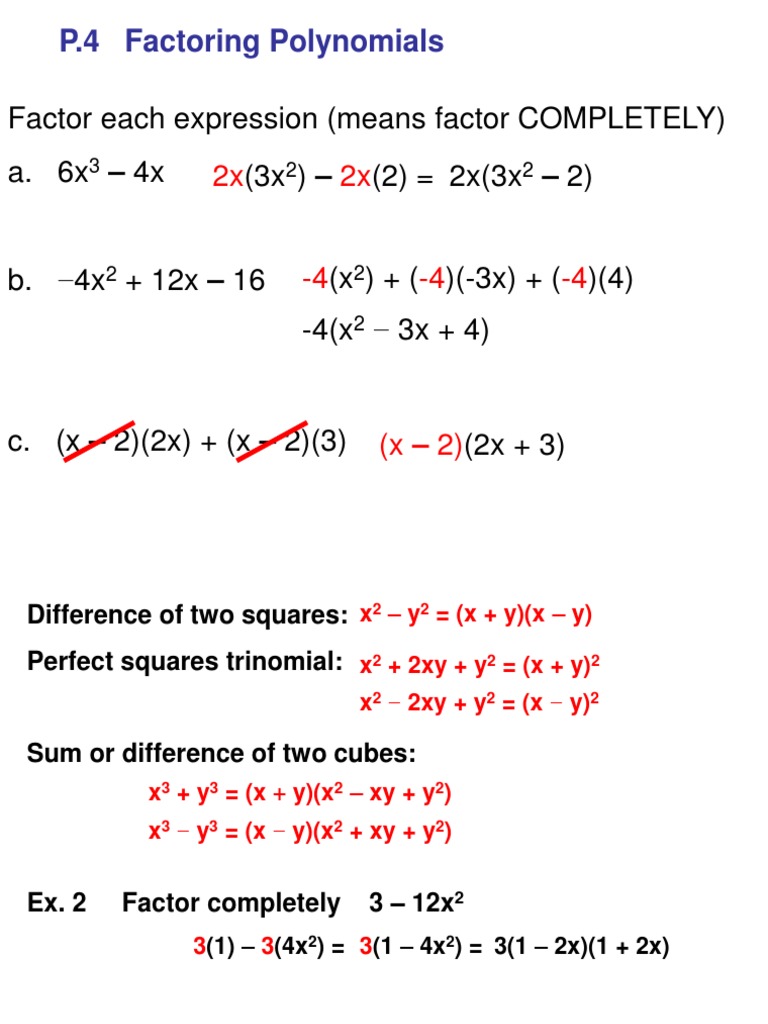 P.4 Factoring Polynomials: Factor Each Expression (Means Factor ...