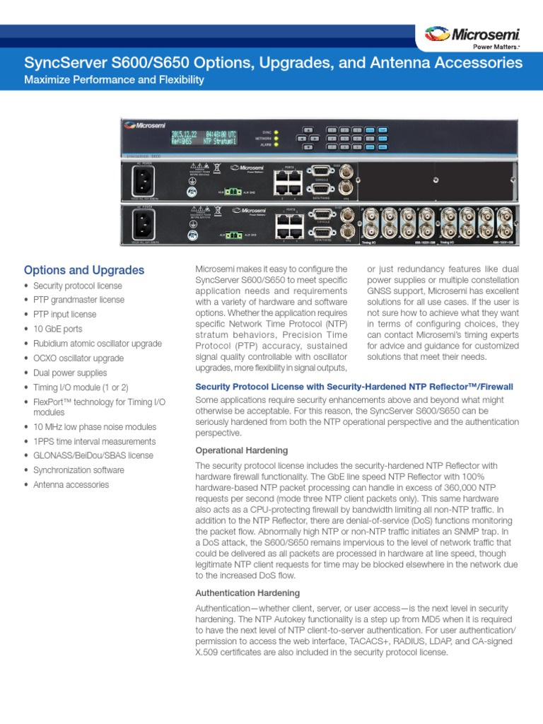 Microsemi Syncserver S600 S650 Options Datasheet RevE | PDF | Coaxial ...