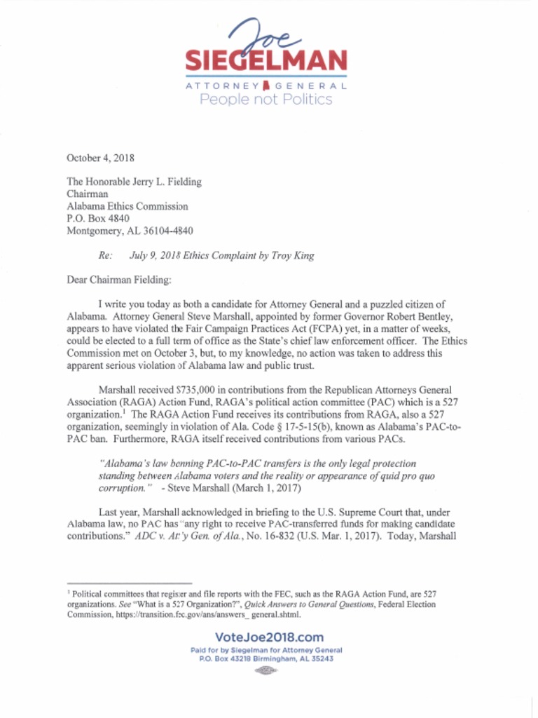Letter To Alabama Ethics Commission | PDF