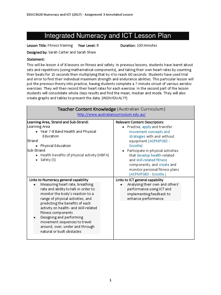Integrated Numeracy and ICT Lesson Plan: Teacher Content Knowledge ...