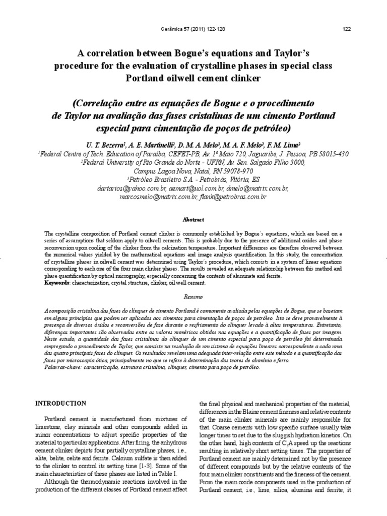 A Correlation Between Bogue's Equations and Taylor's | PDF | Cement ...