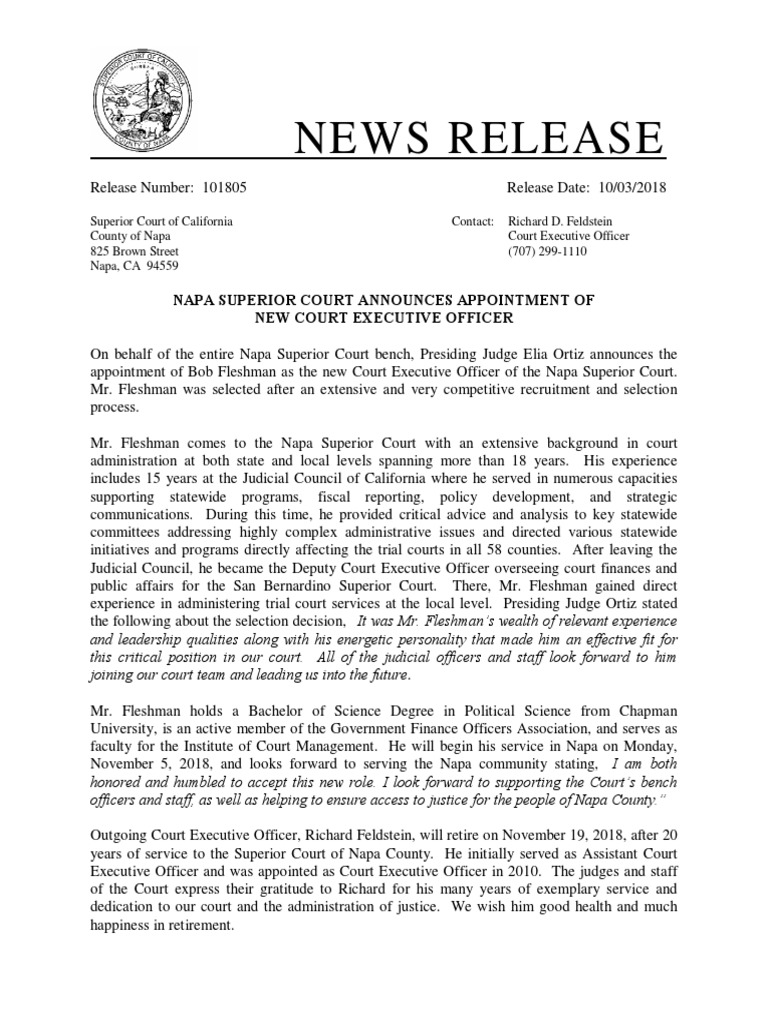 Bob Fleshman Release | PDF | Judge | Judiciaries