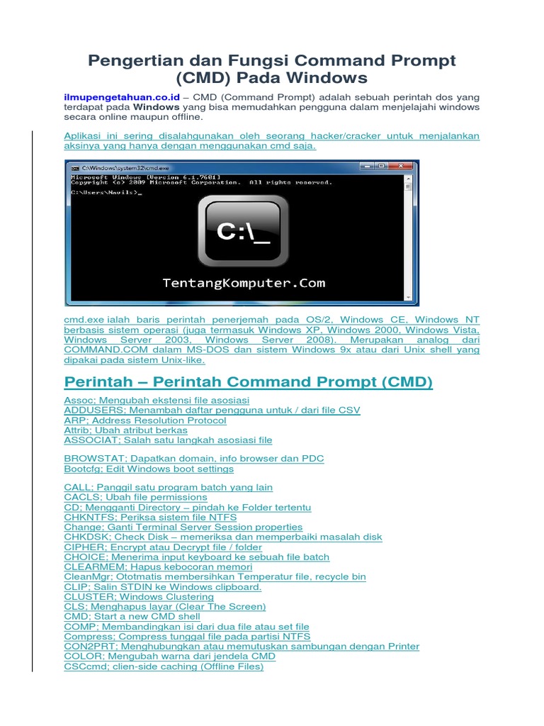 Pengertian Dan Fungsi Command Prompt (CMD) Pada Windows | PDF