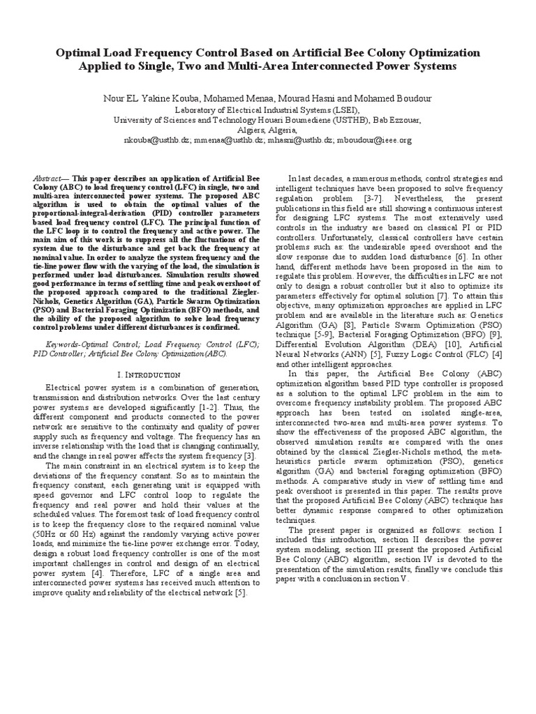 1) Optimal Load Frequency Control Based On Artificial Bee Colony Optimization PDF | PDF ...