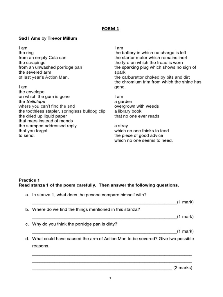 POEM Form 1-3 Simplified Version | PDF | Red | Nature