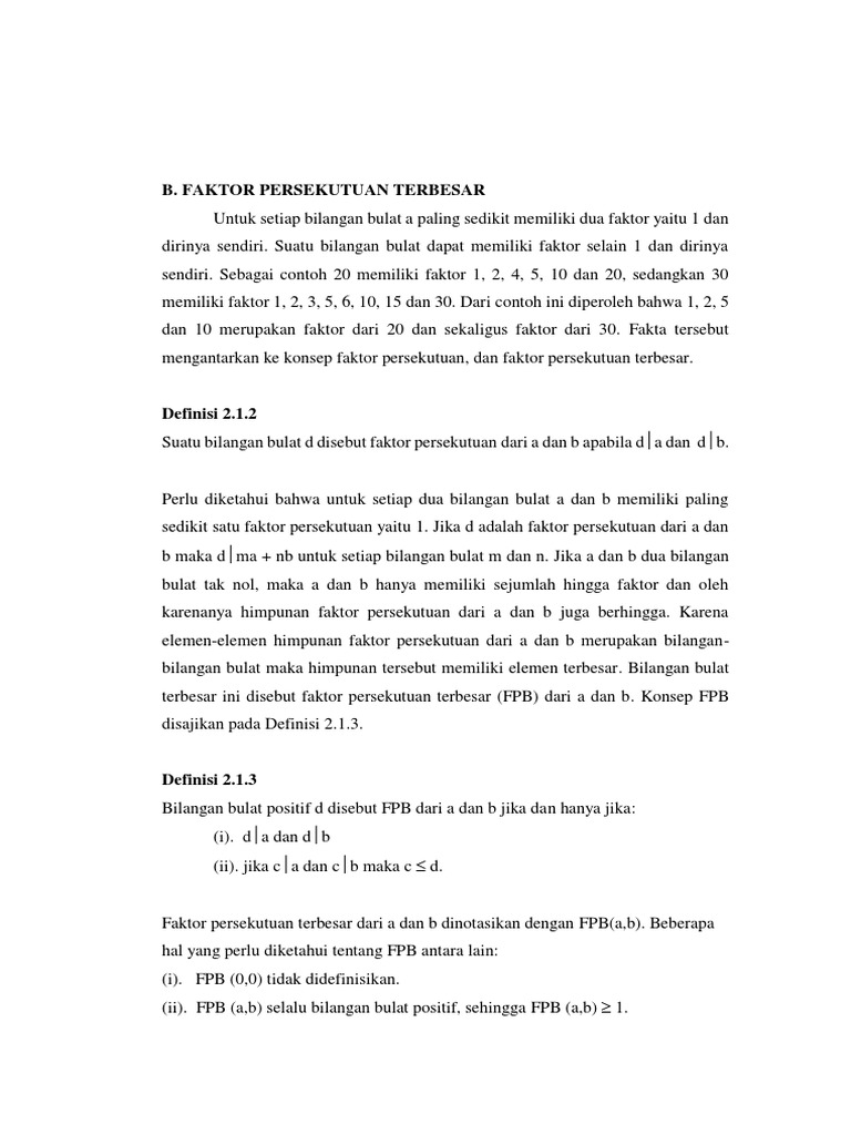 Definisi dan Teorema FPB Bilangan Bulat | PDF | Metode & Bahan Ajar