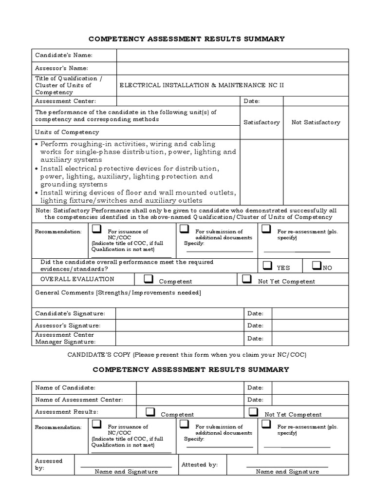 Competency Assessment Results Summary | PDF | Electrical Wiring | Lighting