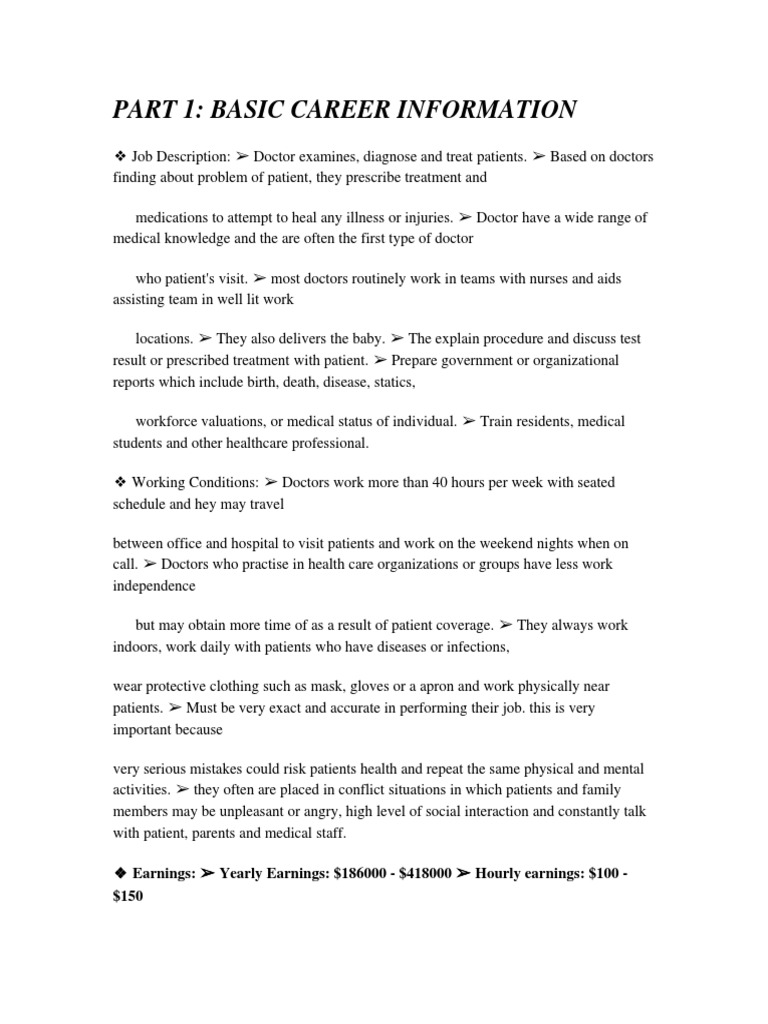 Part 1: Basic Career Information | PDF | Medical Diagnosis | Physician
