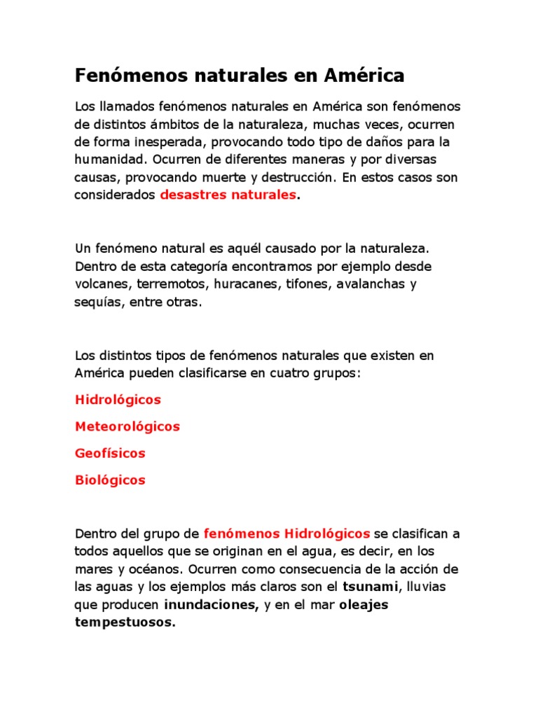 Fenómenos Naturales en América | PDF