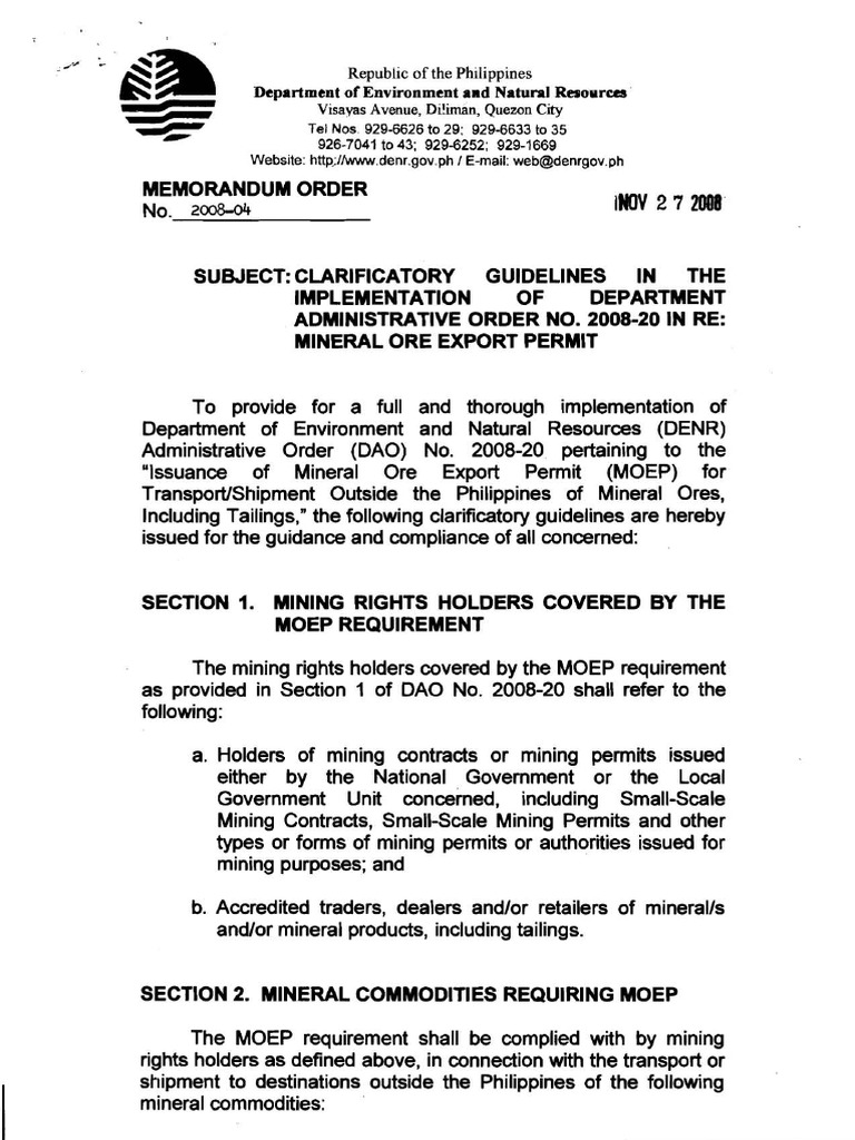 MOEP Clarificatory Guidelines Dmo-2008!04!114 | PDF | Minerals ...
