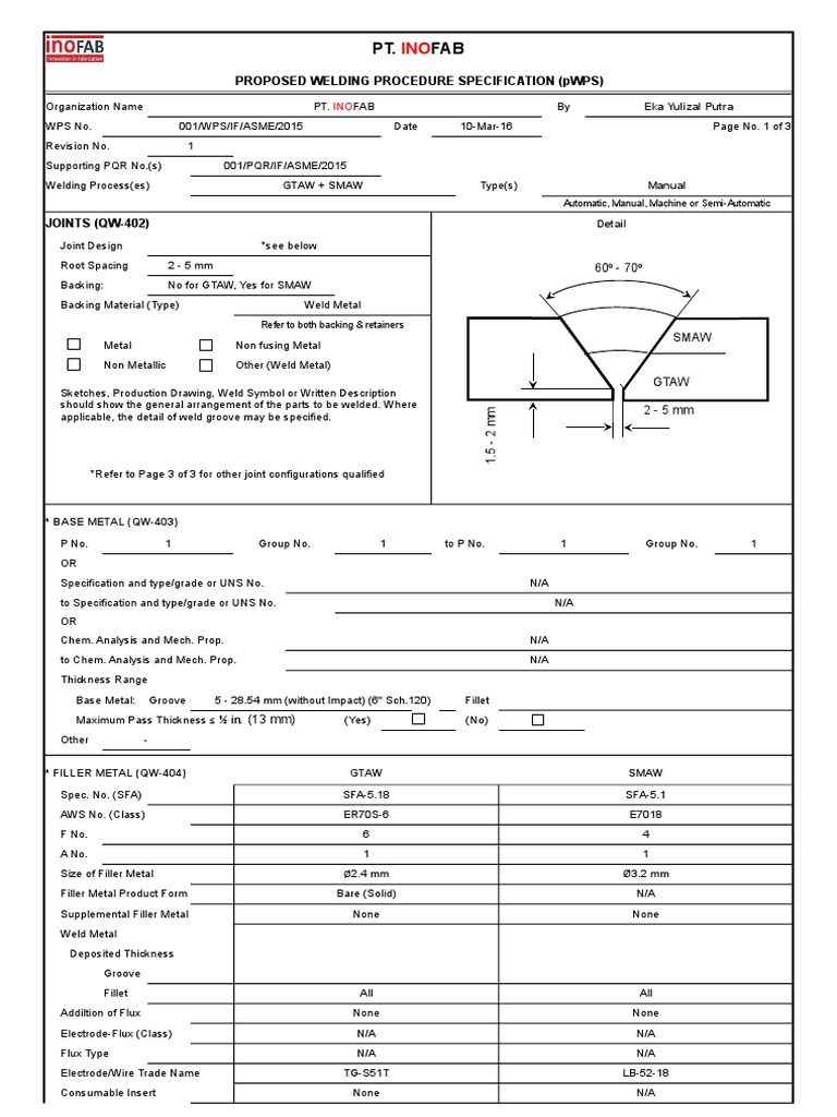 PWPS ASME 001 | Welding | Construction