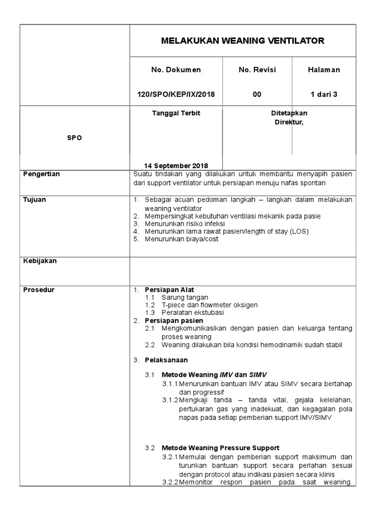 Spo Melakukan Weaning Ventilator | PDF