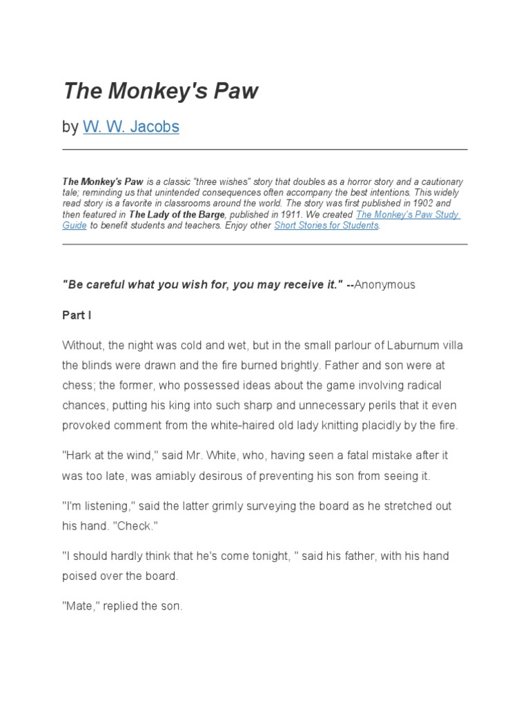 The Monkey's Paw: W. W. Jacobs | PDF