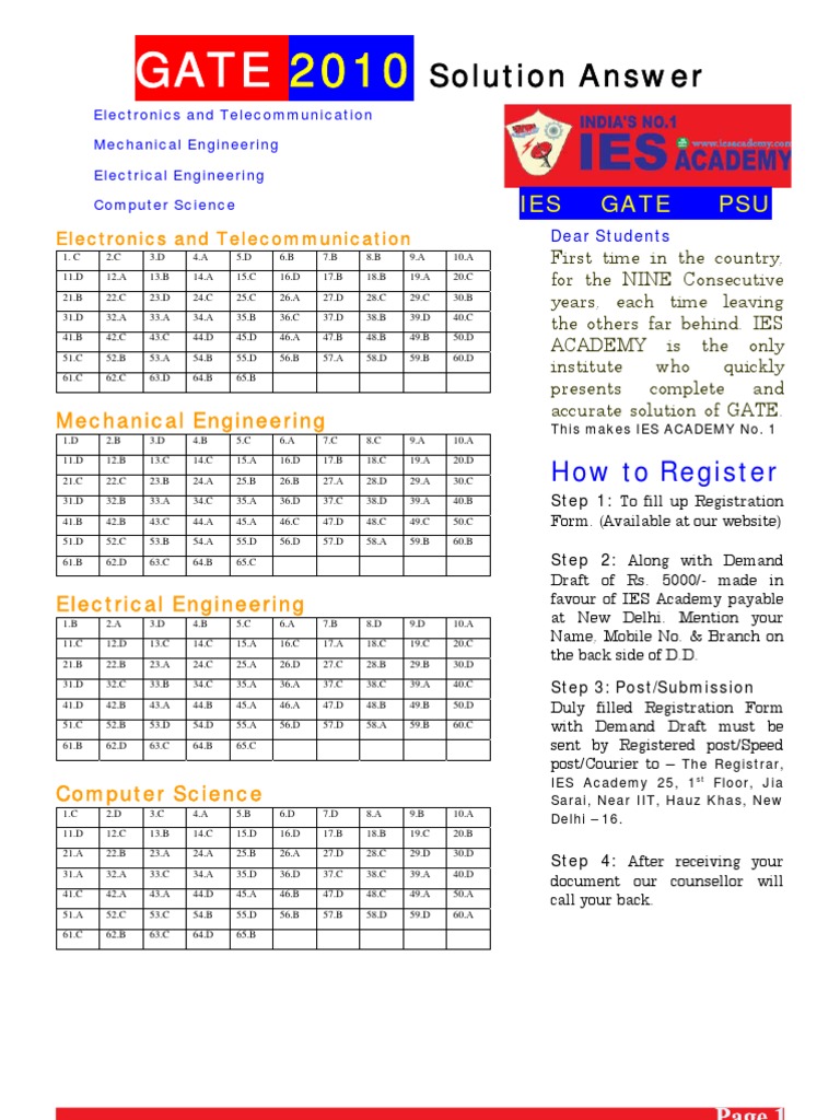 GATE 2010 Solutions for All Branches | PDF | Engineering | Information ...