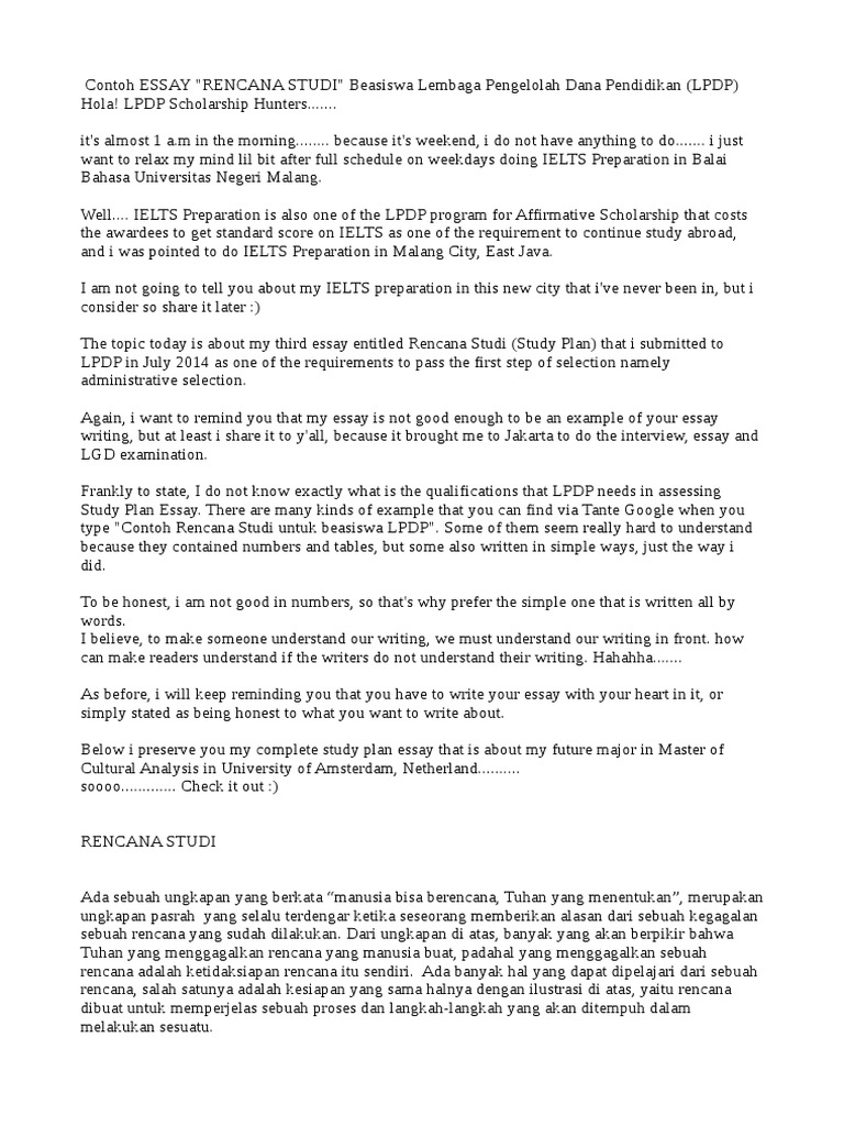 Contoh Essay Rencana Study 1 | PDF | Foreign Language Studies