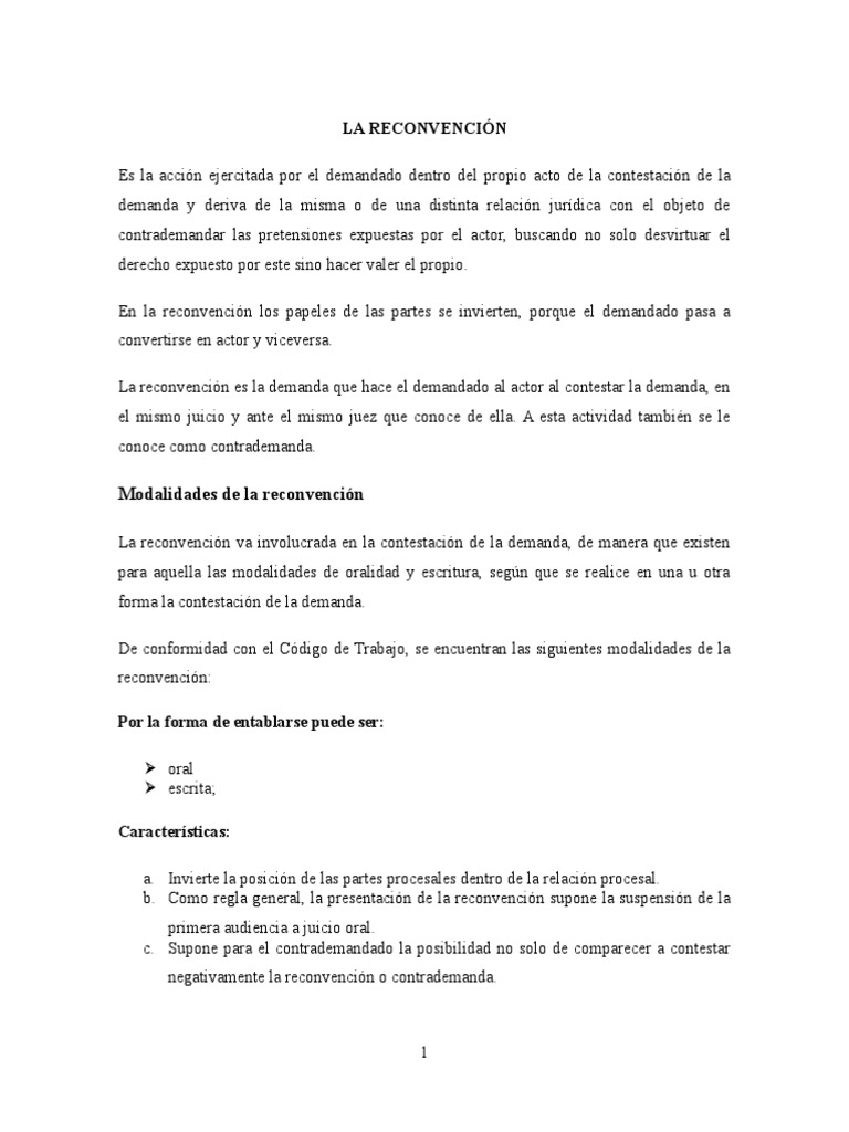 La Reconvención | Reconvención | Demanda judicial