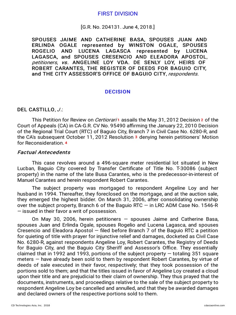 214392-2018-Spouses Basa v. de Senly Loy | PDF | Evidence | Title (Property)
