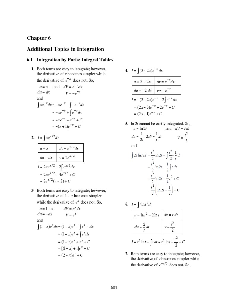 Additional Topics in Integration: 6.1 Integration by Parts Integral ...