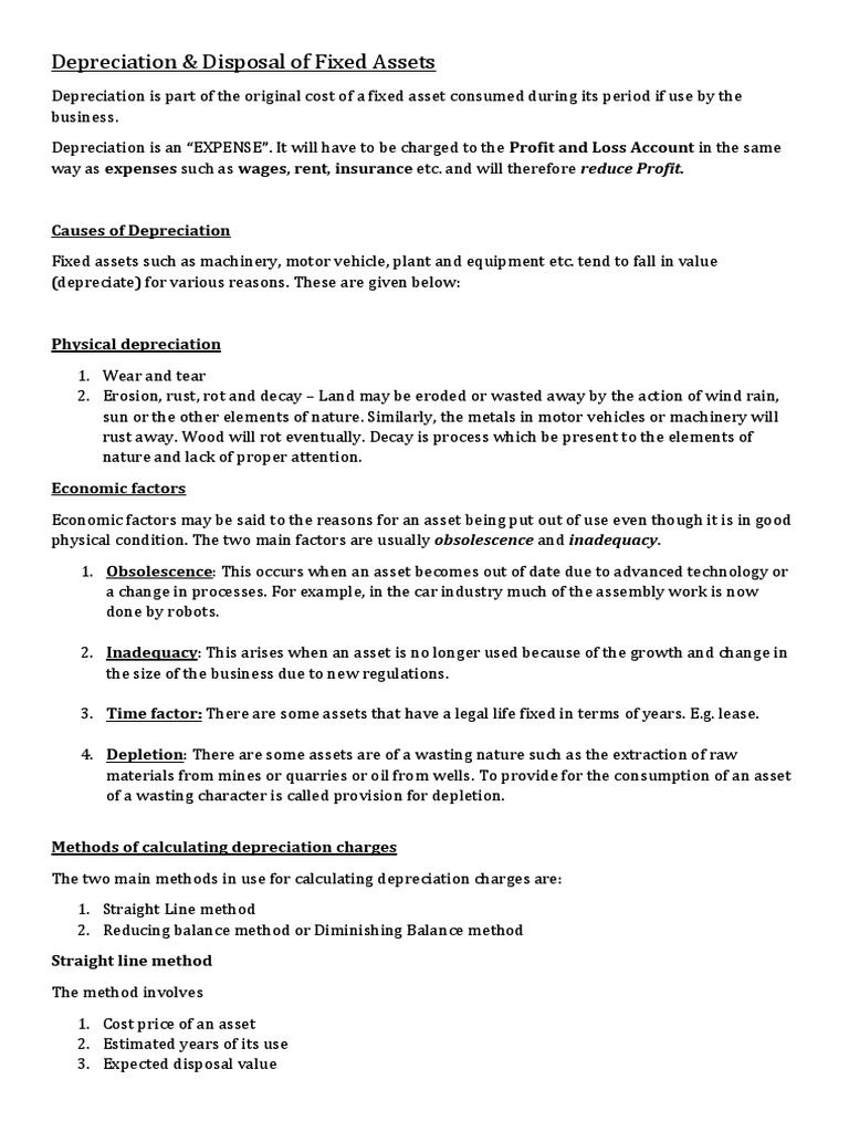 Depreciation O Level Notes | PDF | Depreciation | Debits And Credits
