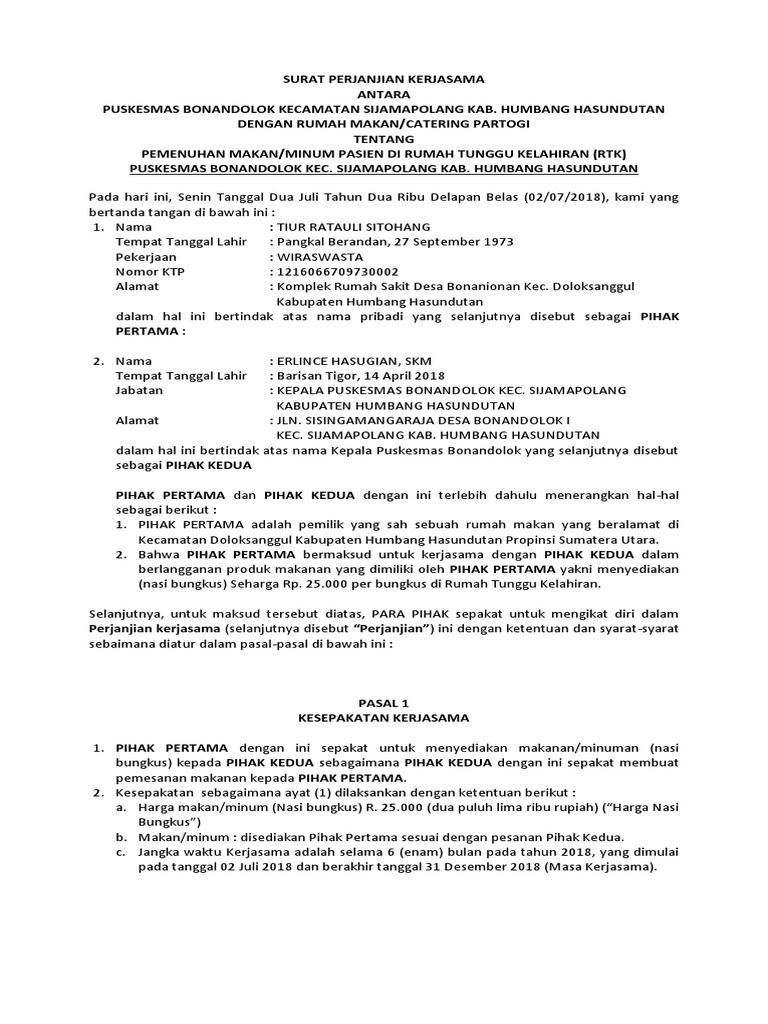 Surat Perjanjian Kerjasama RTK | PDF
