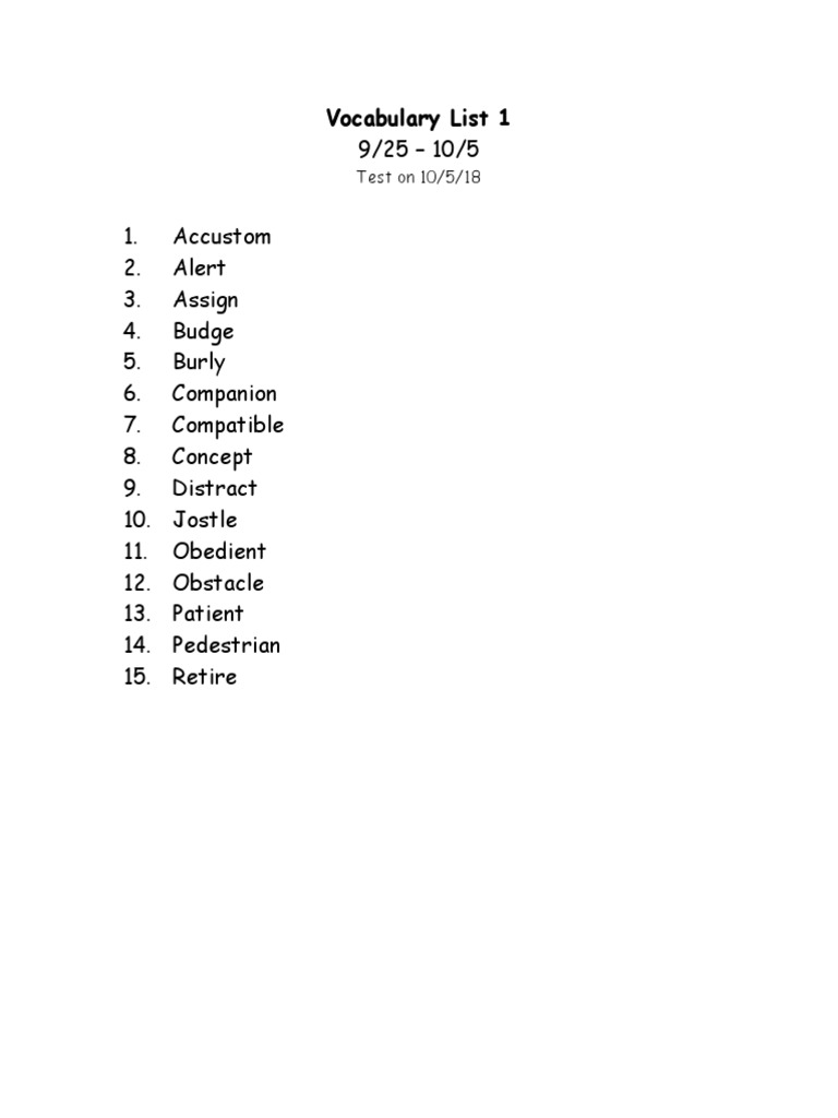 Vocabulary List 1 | PDF