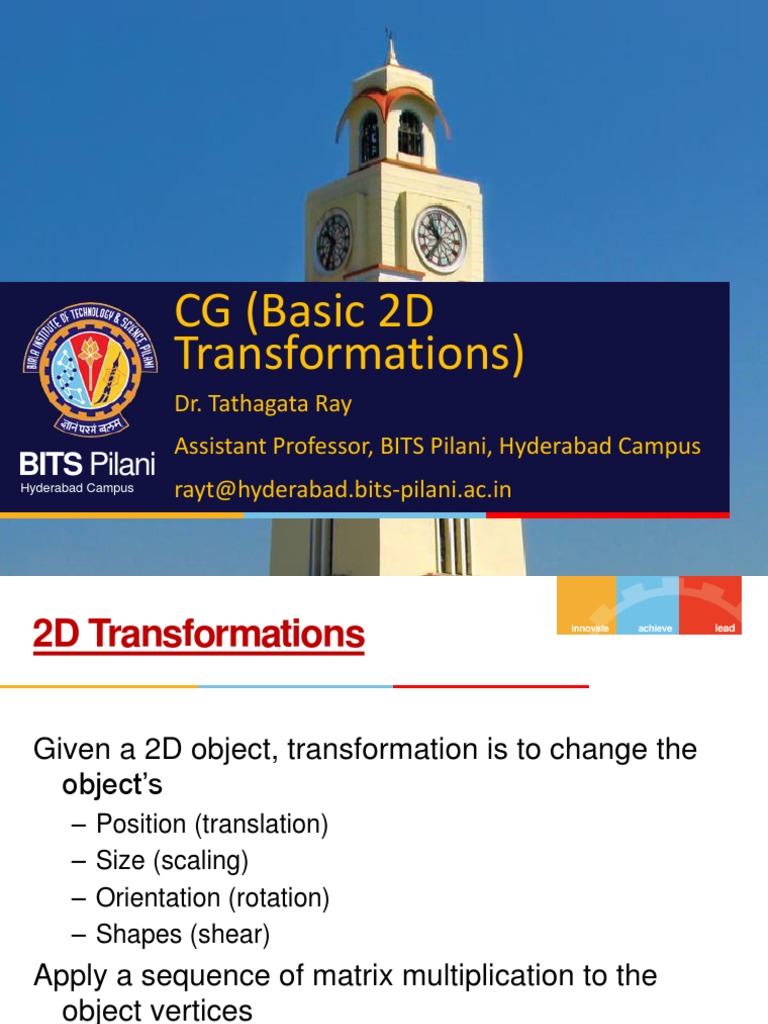 CG (Basic 2D Transformations) : BITS Pilani | PDF | Mathematical Concepts | Space