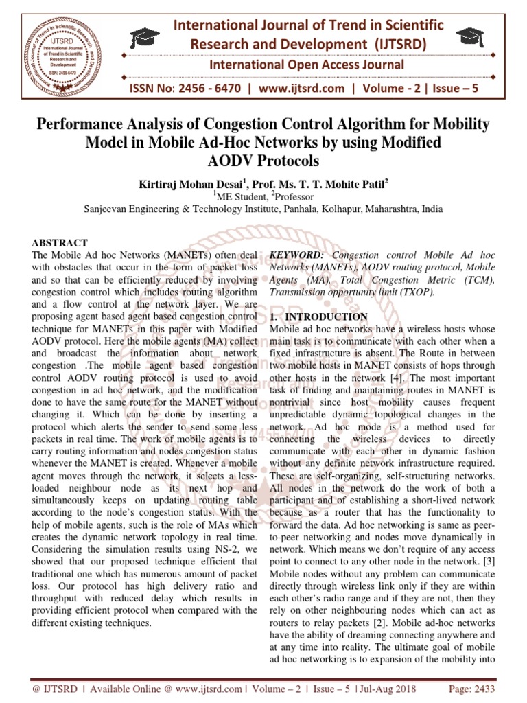 Performance Analysis Of Congestion Control Algorithm For Mobility Model In Mobile Ad Hoc 1324