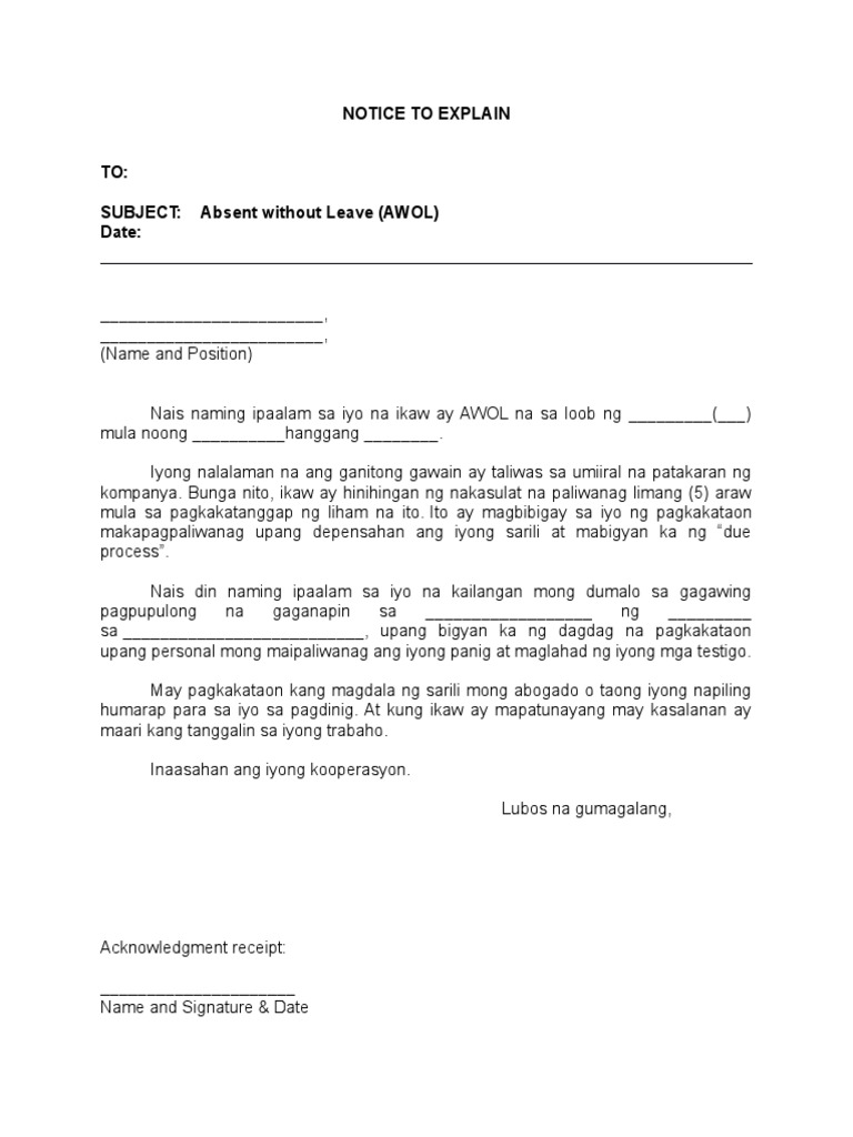 Notice To Explain - Tagalog | PDF
