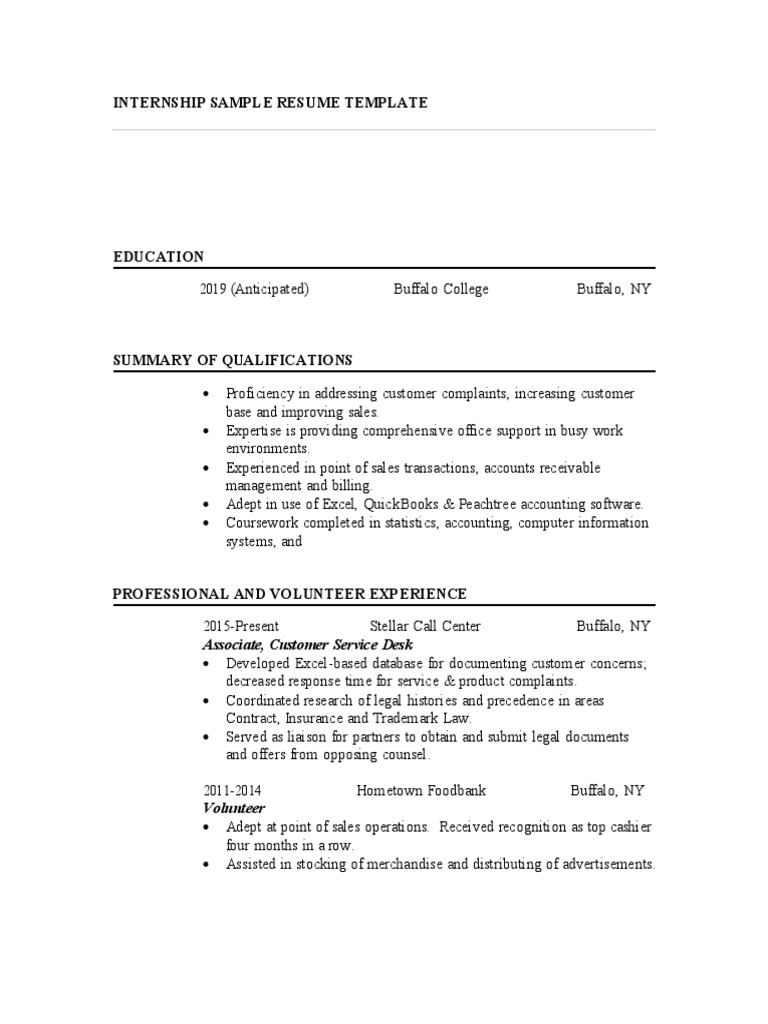 Internship Sample Resume Template: Education | PDF