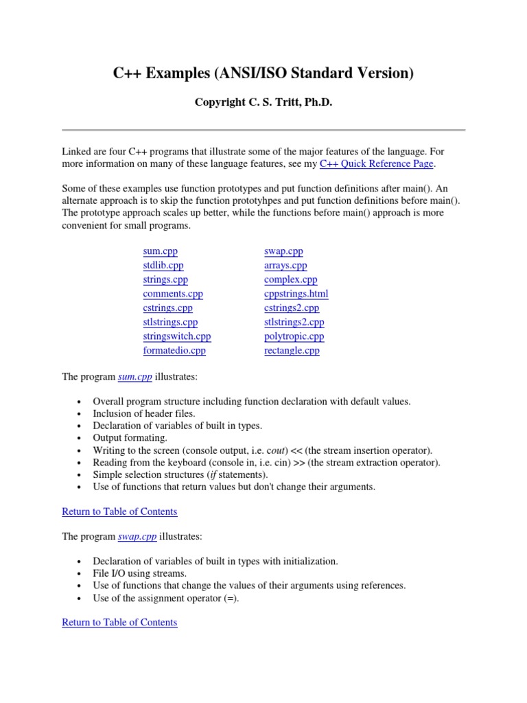 C++ Examples (ANSI/ISO Standard Version) : Sum - CPP | PDF | C++ ...